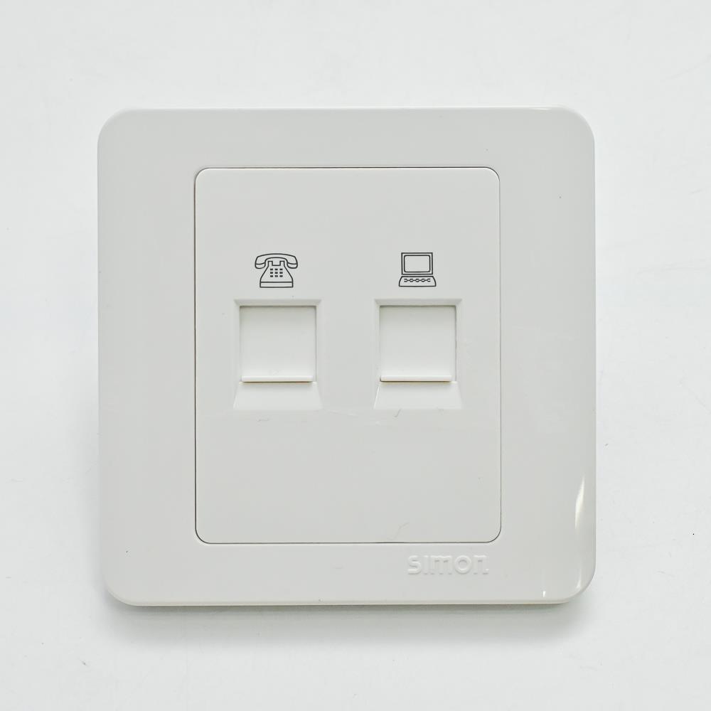 SIMON TELEPHONE SOCKET DOUBLE OUTLET 2 GANG RJ11+RJ45 35229S WHITE