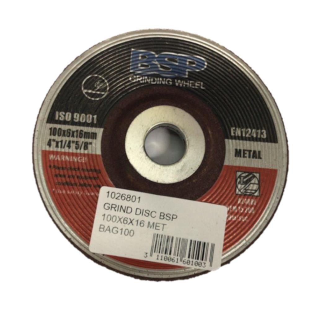 BSP METAL GRINDING DISC 100x6x16 MET BAG100
