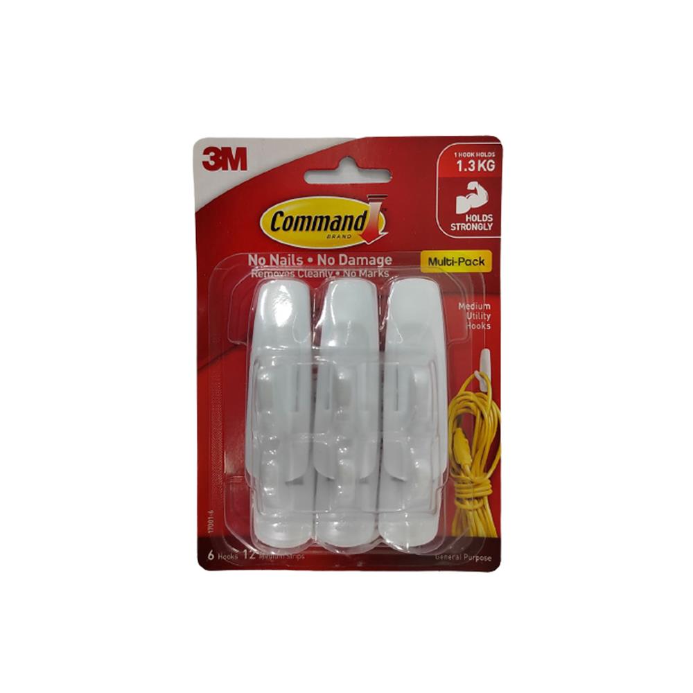 COMMAND UTILITY HOOK MEDIUM 6PCS VALUE PACK 17001 WHITE