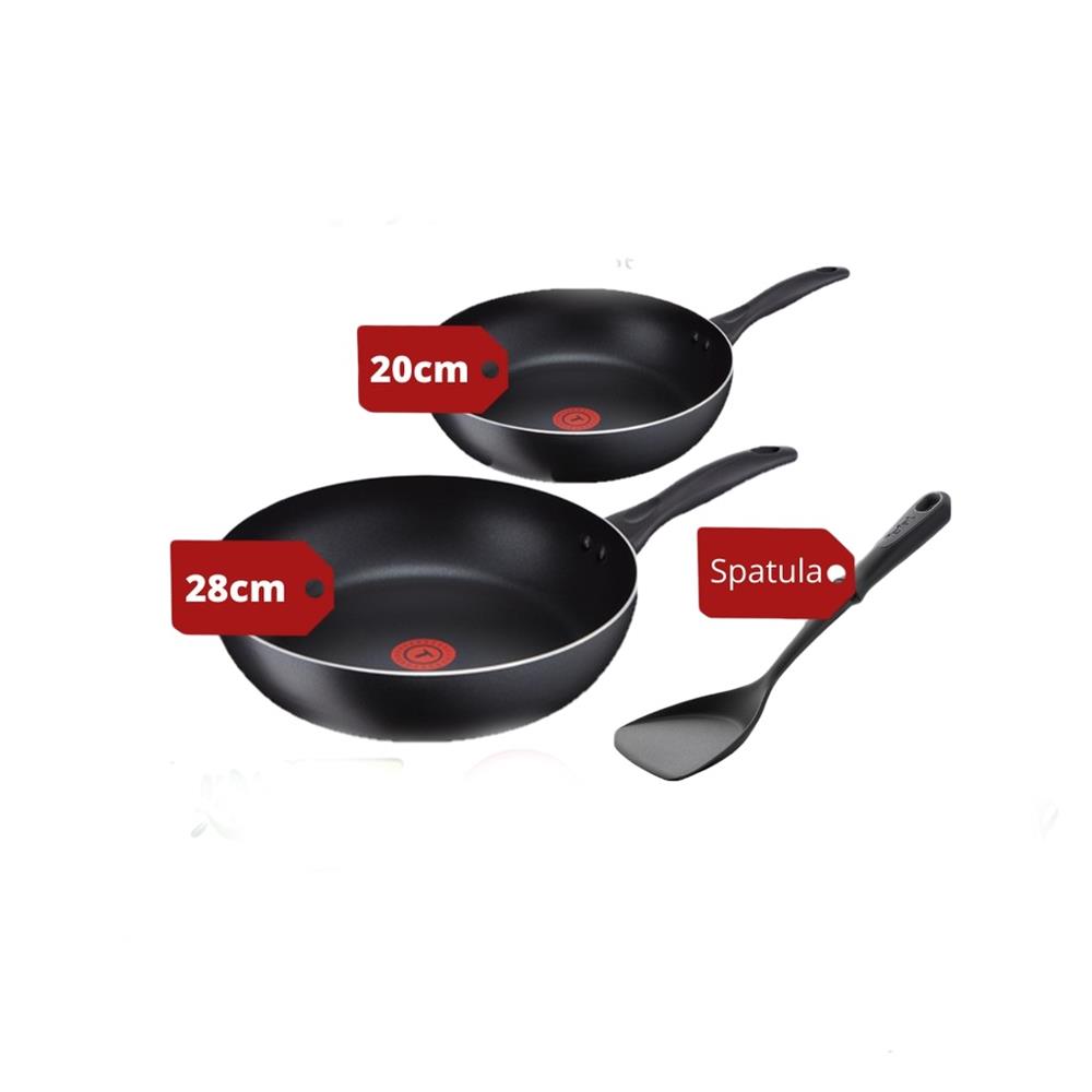 TEFAL COOK & CLEAN FP 20CM + 28CM BUNDLE SET B22506+B22502+K12909 -BLACK