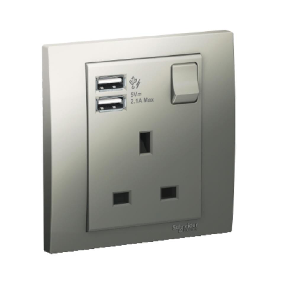 VIVACE 13A 1 GANG SOCKET WITH USB AS SCHNEIDER