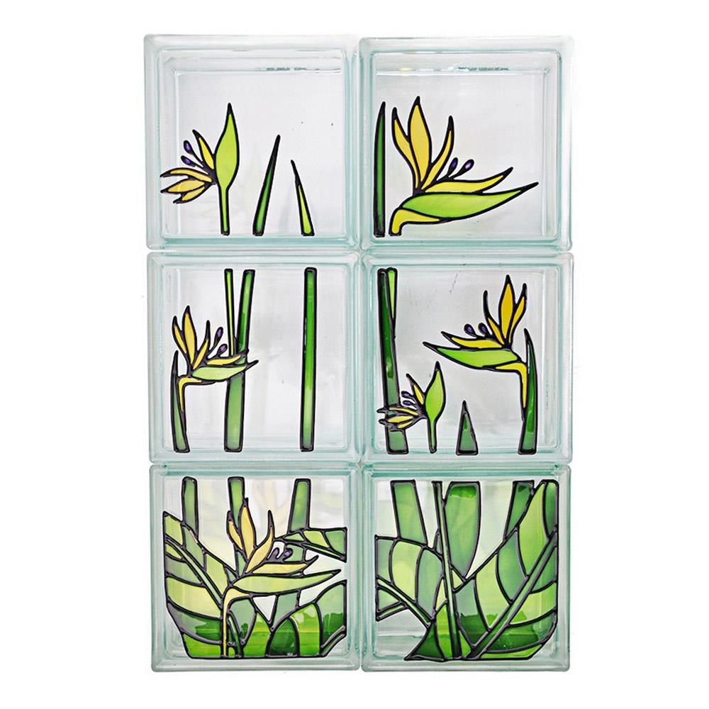 CHANG KAEW GLASS BLOCK 19X19X8CM BIRD OF PARADISE SET 6PCS