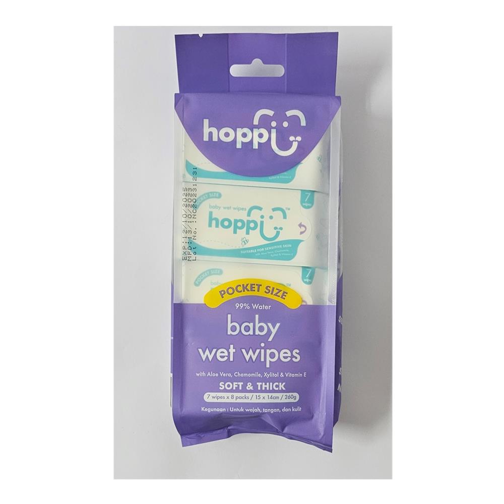 HOPPI POCKET SIZE MINI WET WIPES 7Sx 8PACK 260GM